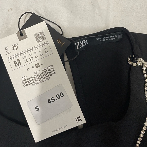 Zara | Tops | Zara Black Cropped Rhinestone Top | Poshmark